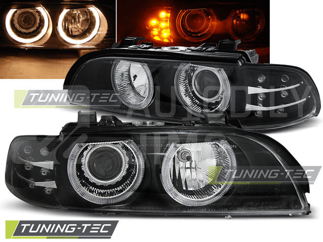 Přední světla, lampy Angel Eyes BMW 5 E39 95-03, LED BLINKR, černé H7/H7 | Autodíly JIMO