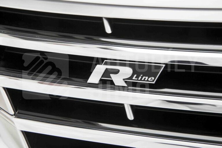 Znak, logo, emblém, nápis VW R-line - na přední masku, černý, kovový ...